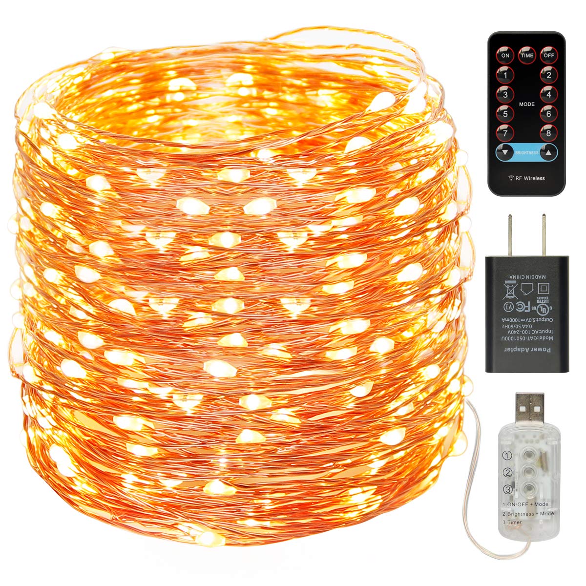 buways 66ft 200LEDs Fairy Lights-USB Plug-in Twinkle String Lights 8 Modes with RF Remote Control Christmas Party Garden Home Decoration(1,Copper Wire-Warm White-66ft)