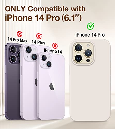 GONEZ for iPhone 14 Pro Case, with 2 Pack Screen Protector + 2 Pack Camera Lens Protector, Soft Anti-Scratch Microfiber Lining, Shockproof Protective Liquid Silicone Phone Cover 6.1'', Stone