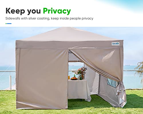 Quictent Privacy 8'x8' Pop up Canopy Tent Enclosed Instant Gazebo Shelter with Sidewalls and Mesh Windows Waterproof (Beige)