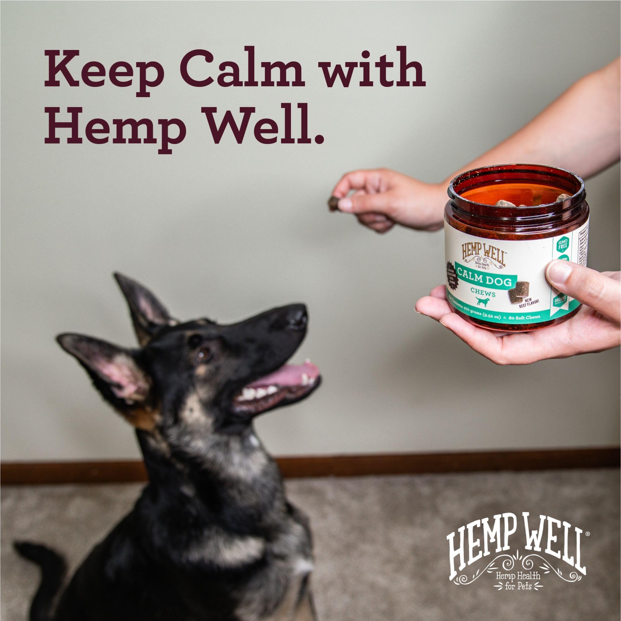 Hemp Well Calm Dog Soft Chews: Organic, Melatonin and Hemp Infused Calming Chews for Dogs with Anxiety, Separation Anxiety Relief and Stress Relief - 1 Pack Chews