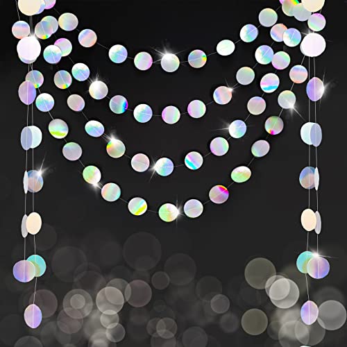 Iridescent Disco Party Decorations Garland, Retro 70s Circle Streamers, Holographic Hanging Dancing Decor Backdrop, Sparkle Birthday Bachelorette Mermaid Unicorn Theme Party Supplies