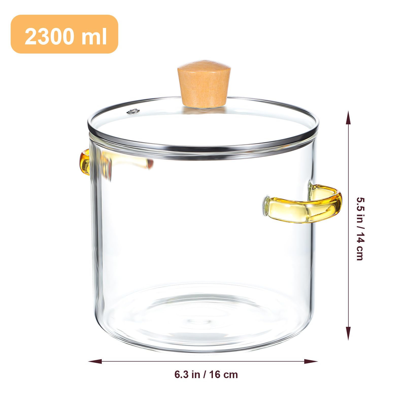 GANAZONO Glass Cooking Pot Glass Stovetop Pot Clear Pot Glass Cookware Glass Saucepan 2300ml