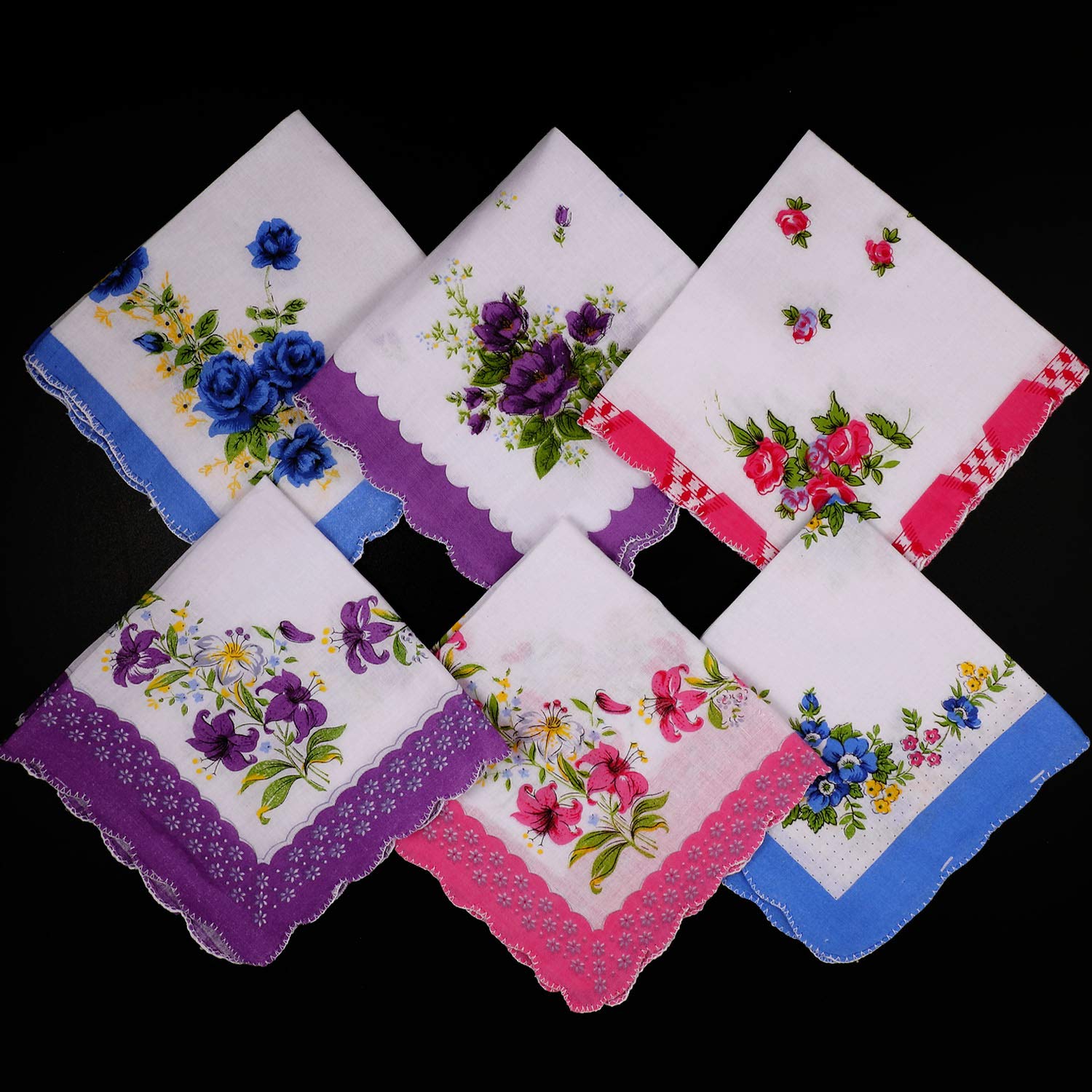 Boao 20 Pieces Women Soft Cotton Pocket Handkerchiefs Ladies Hankies Vintage Floral Print Handkerchiefs Medium