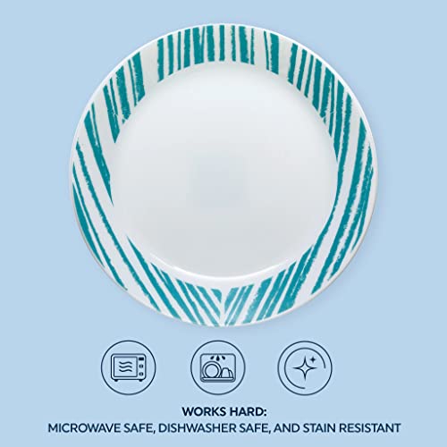 Corelle Everyday Expressions 4-Pc Dining Plates Set, Service for 4, Durable and Eco-Friendly 10-1/2-Inch Plates, Higher Rim Glass Dinner Plate Set, Microwave and Dishwasher Safe, Geometrica