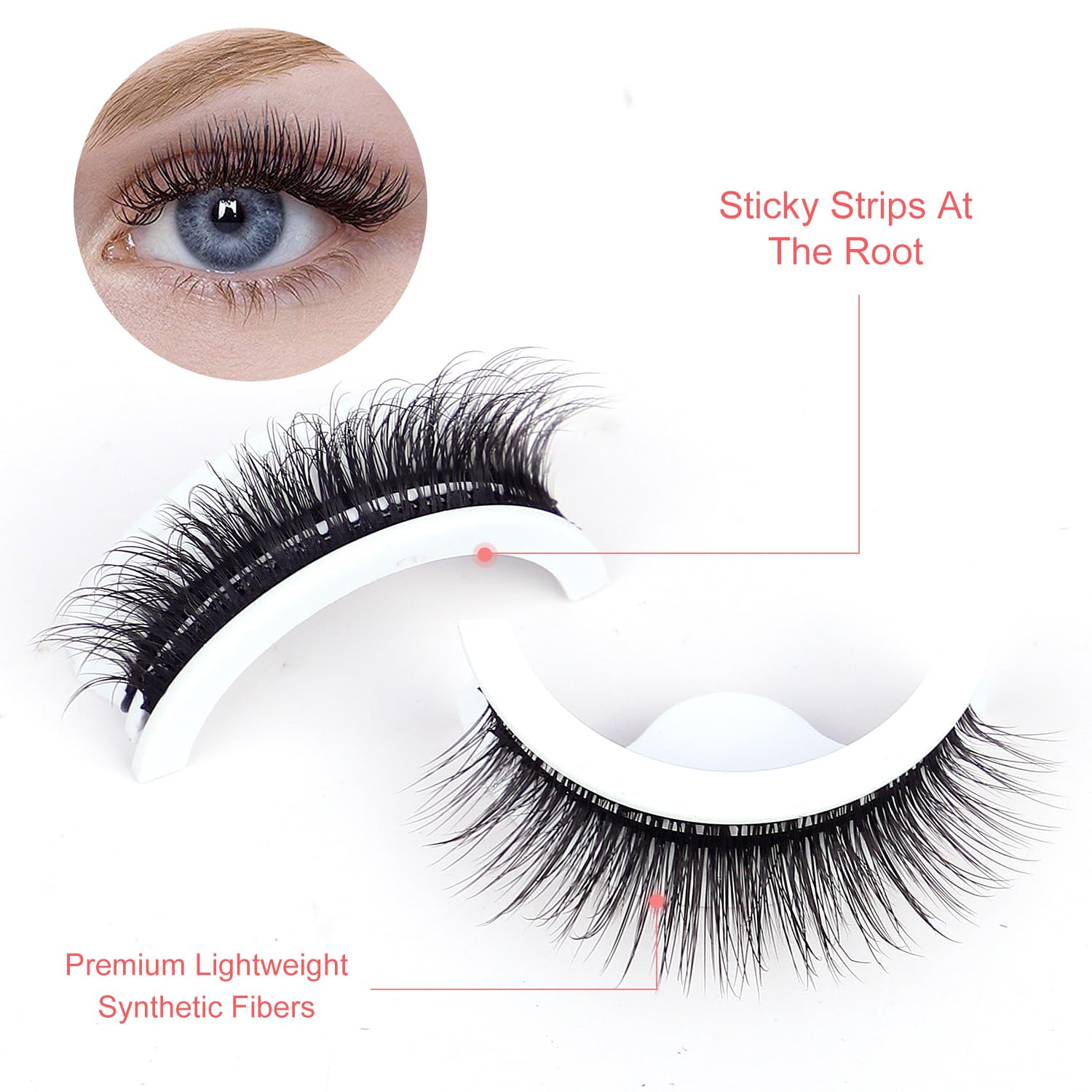 CLTJMM Self Adhesive Eyelashes, Reusable Adhesive Eyelashes, Self Adhesive Eyelashes Reusable Self Sticking, Natural Lashes False Eyelashes Natural Look, No Glue Eyelashes Easy to Wear (2 Pairs)