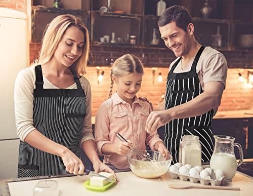 DUSKCOVE 2 Pack Kitchen Cooking Aprons with 3 Pockets for Women and Men, Soft and Breathable Cotton Polyester Fabric, Striped Apron Bibs with Adjustable Neck Strap for Baking, BBQ, Cooking, Crafting