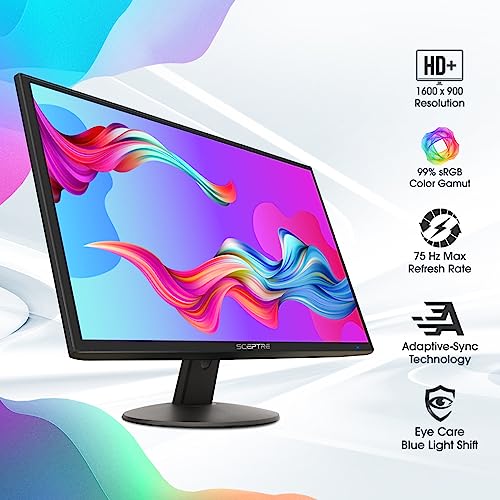 Sceptre 20" 1600x900 75Hz Ultra Thin LED Monitor 2x HDMI VGA Built-in Speakers, Machine Black Wide Viewing Angle 170° (Horizontal) / 160° (Vertical)