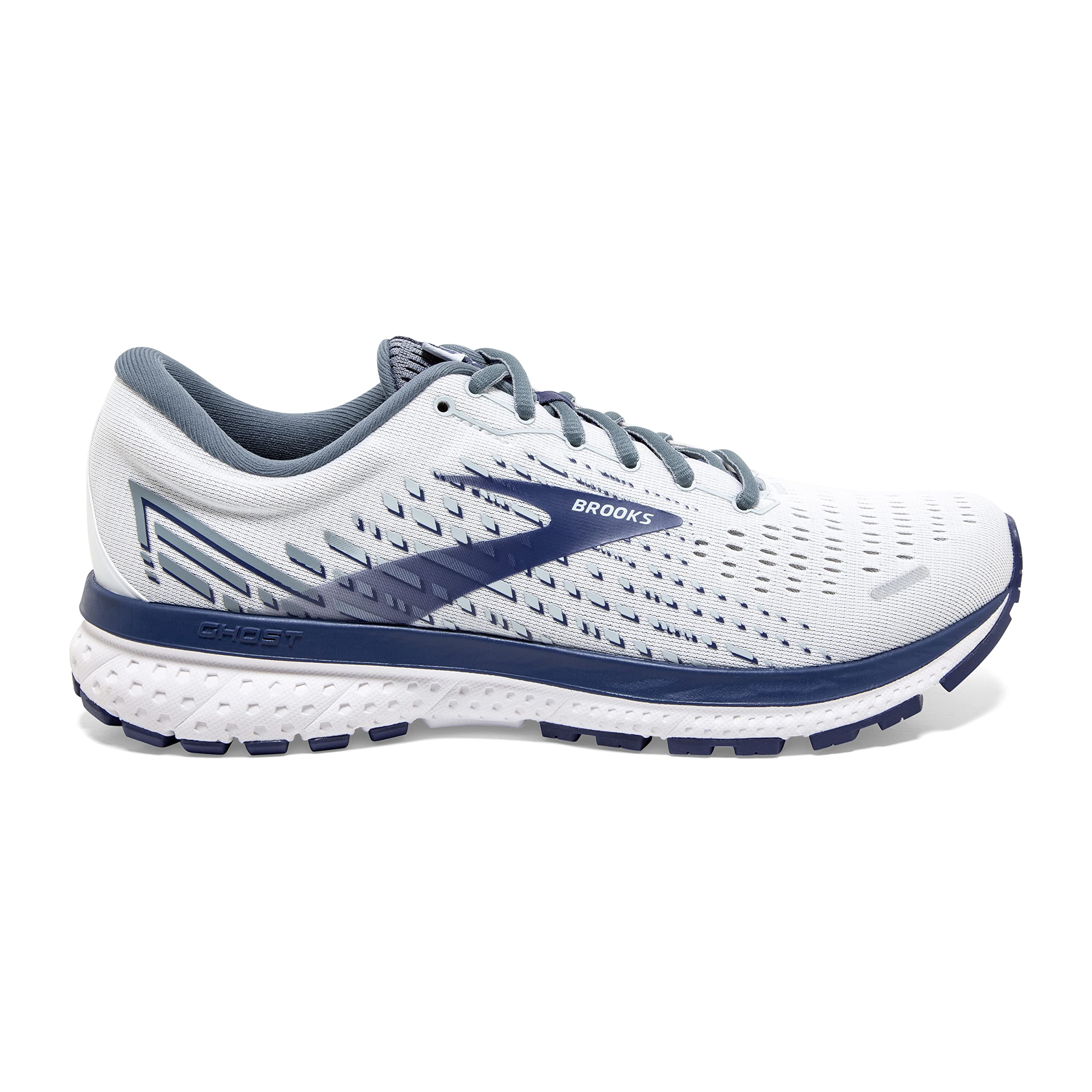 Brooks Men's Ghost 13 Running Shoe - White/Grey/Deep Cobalt - 11.5 Narrow