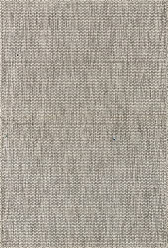 Unique Loom Collection Casual Transitional Solid Heathered Indoor/Outdoor Flatweave Area Rug, 4 ft x 6 ft, Light Gray/Ivory