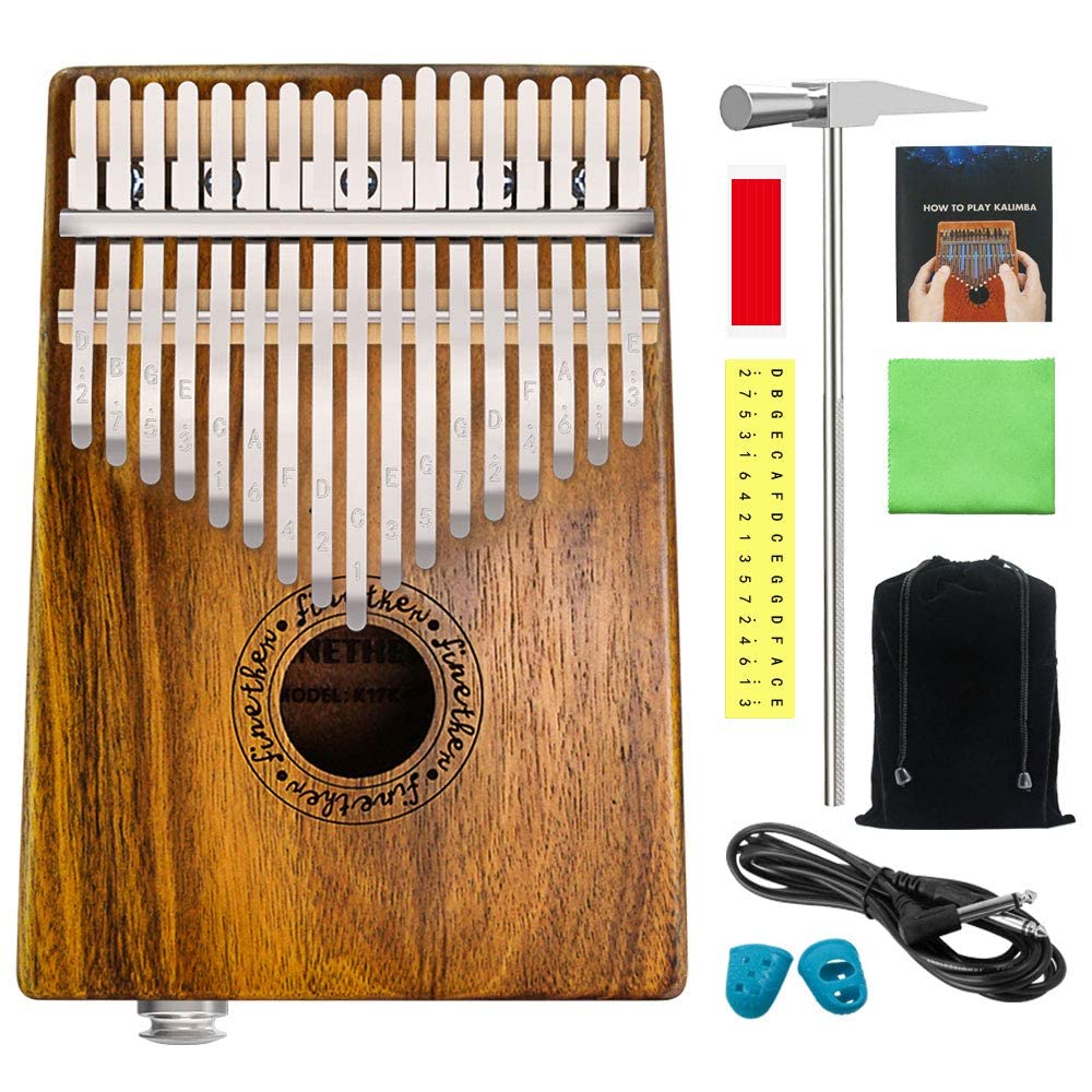 Kalimba 17 Keys Thumb Piano(with Pick up Jack)Mahogany Koa Wood Mbira Sanza Finger Piano Tune Hammer Gift for Kids Adult Beginners Professional Musical Instruments