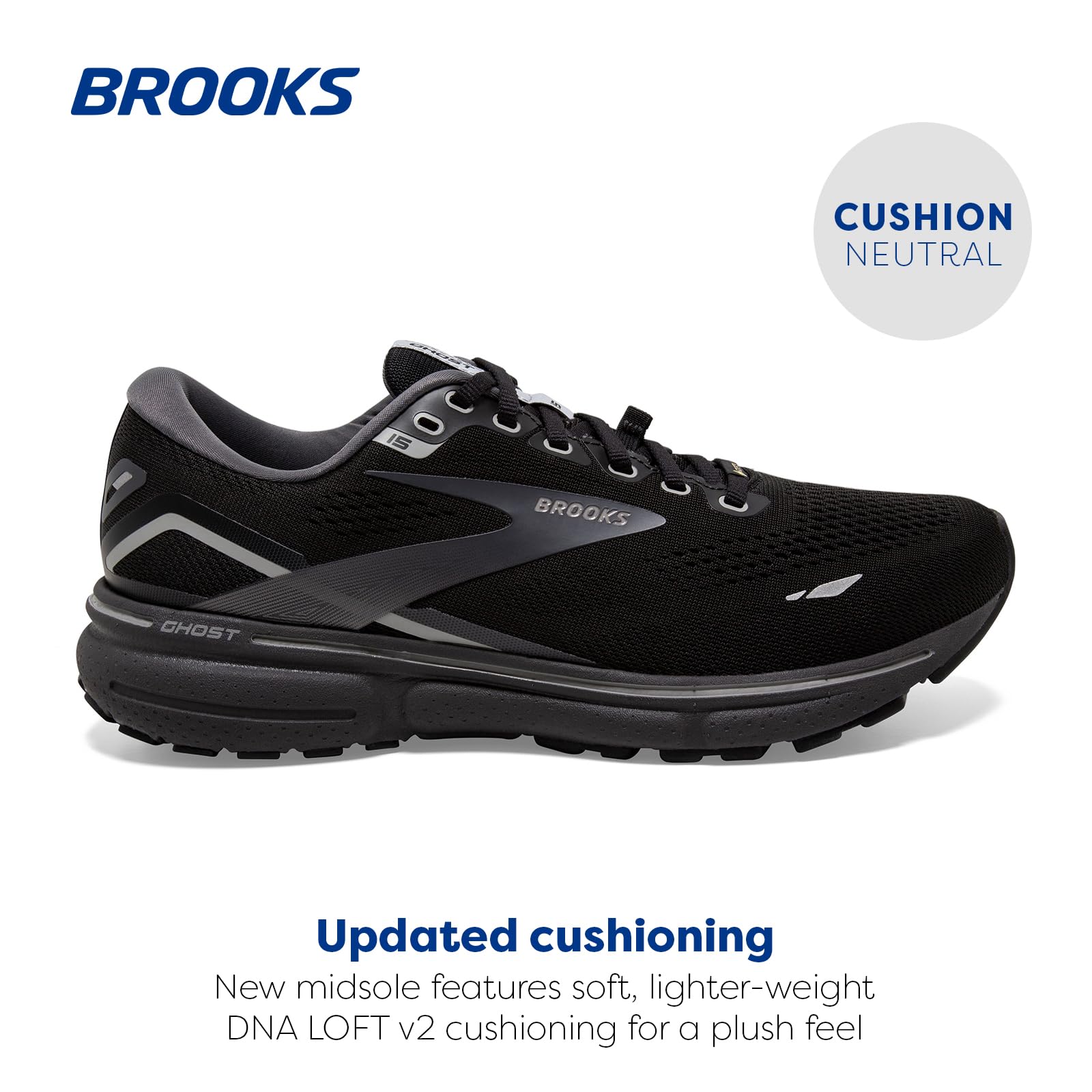 Brooks Men's Ghost 15 GTX Waterproof Neutral Running Shoe - Black/Blackened Pearl/Alloy - 11.5 Medium