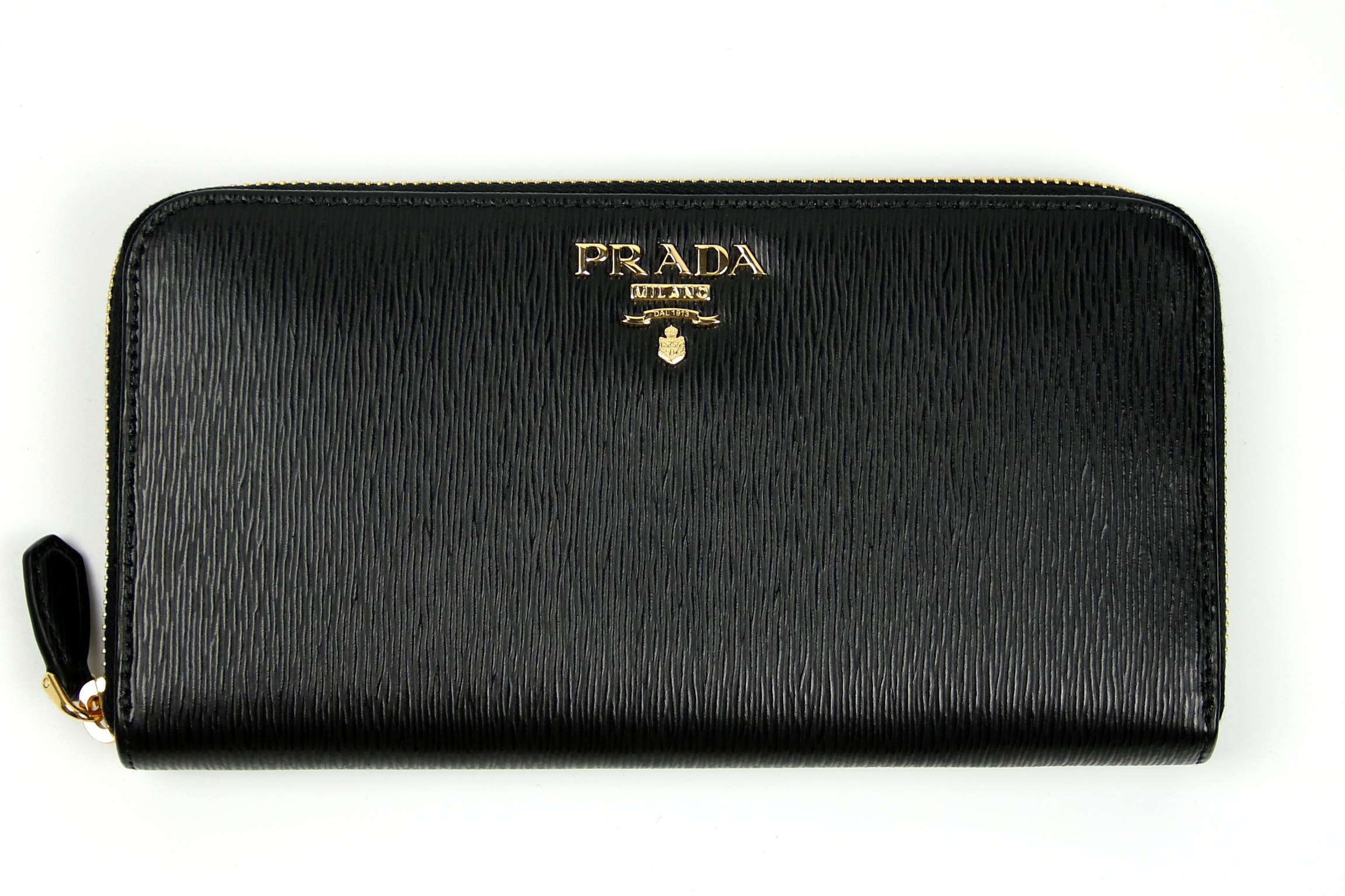Prada Women's Black Leather Long Wallet 1ml506 Vitello Move Nero Zip Around