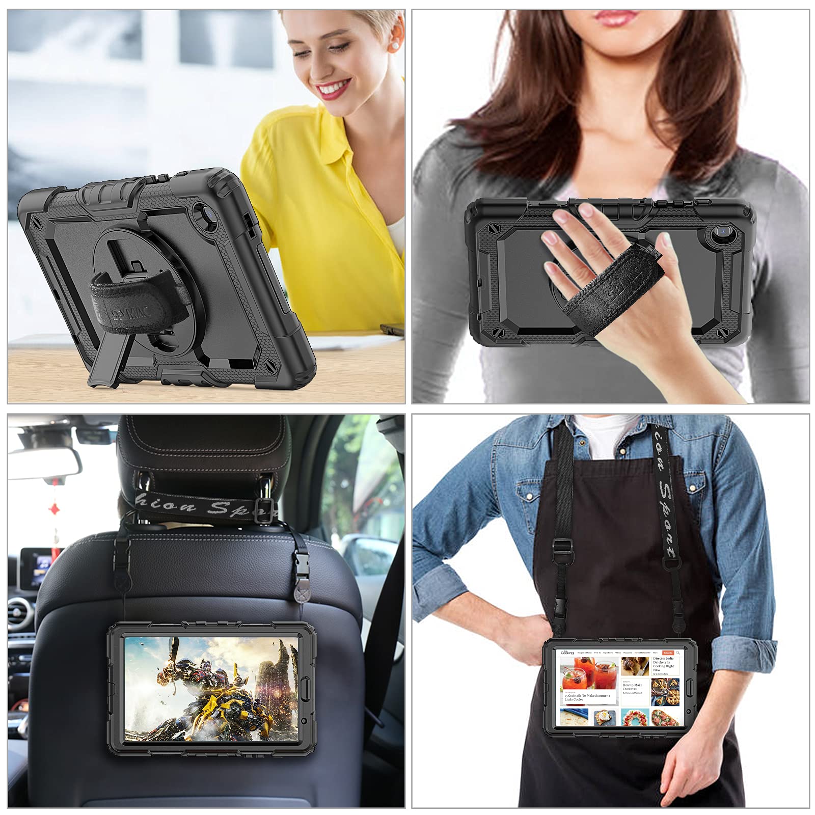 Case for Samsung Galaxy Tab A7 Lite 2021 8.7'' SM-T220/T225/T227 with Screen Protector Pencil Holder [360 Rotating Hand Strap] &Stand, SEYMAC stock Drop-Proof, Black