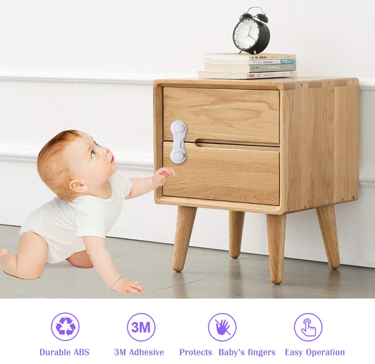 Cabinet Locks for Child Safety - Baby Safety Cupboard Locks 8 Pack - No Drilling Adhesive Baby Proof Drawer Lock Latches for Drawer and Cabinet