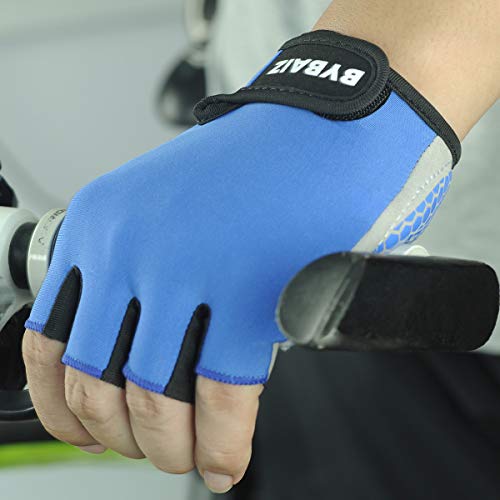BYBAIZ Mountain Bike Fingerless Gloves Men Black Blue Workout Biking Women Gym Motorcycle Cycling Gloves (Large-Black)