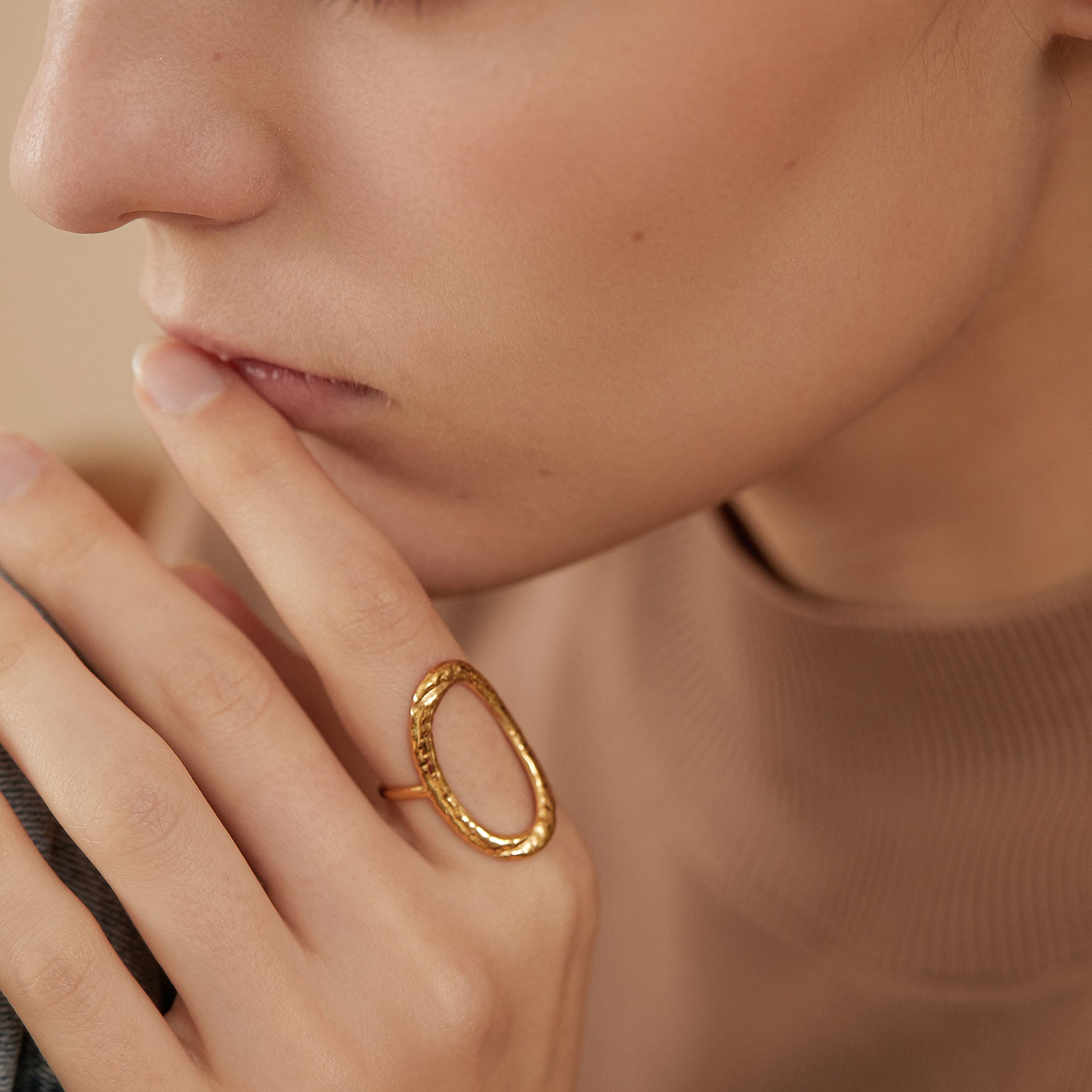 BUEMMR 14K Plated Gold Stackable Open Band Ring, Cuban Link Chain Ring for Women Girl, Chunky Thumb Rings Jewelry