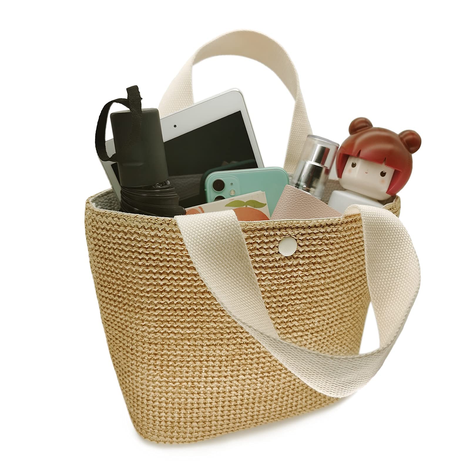 N.Bin Straw Bags for Women, Imitation Straw Weave Tote with Handles Boho Beach Tote Bag Straw Purses and Handbags,Summer Purses for Women with Magnetic Closure(White)