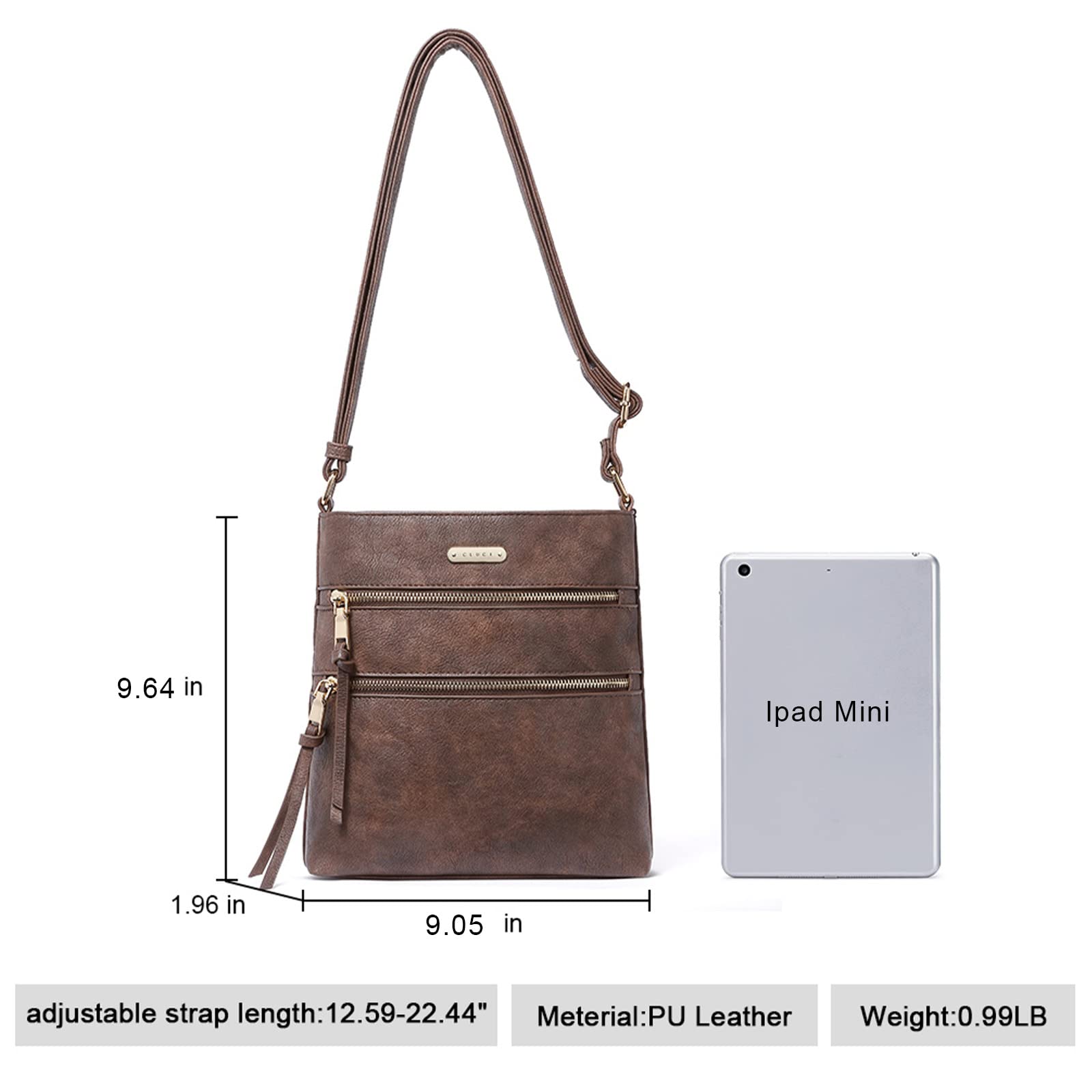 CLUCI Crossbody Purses for Women, Zipper Pocket Adjustable Strap, Soft Leather Women's Shoulder Handbags