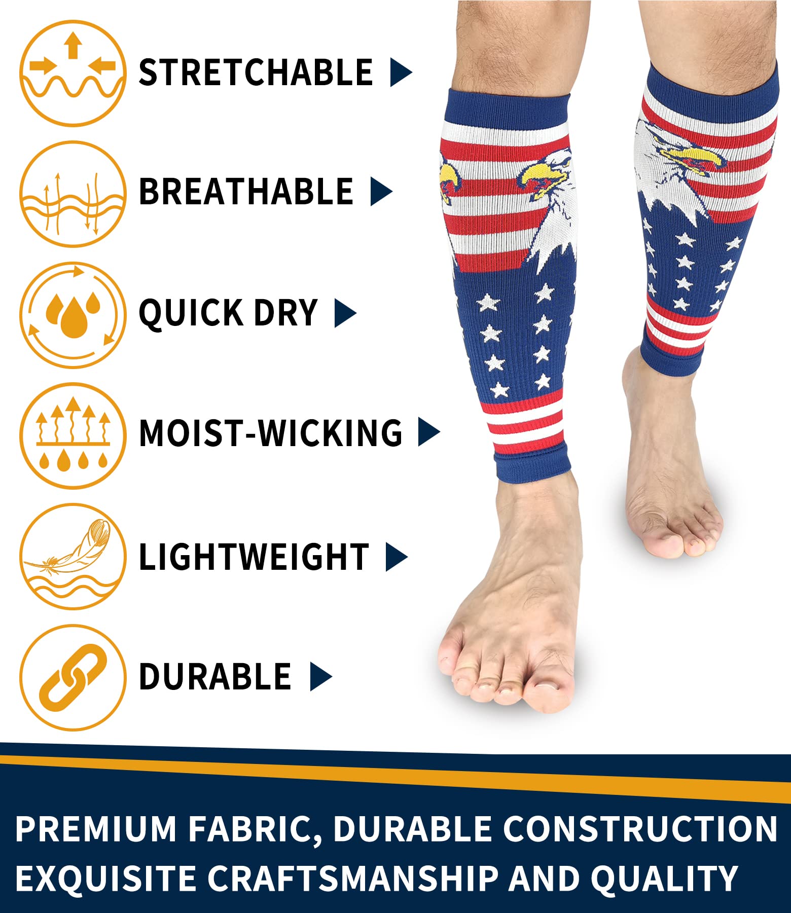 BUENWAZ Compression Leg Sleeve for Calf 1 Pair Footless Compression Socks for Running, Leg Sleeves for Relieving Varicose Vein, Leg Pain and Shin Splint (Thin Blue Line)