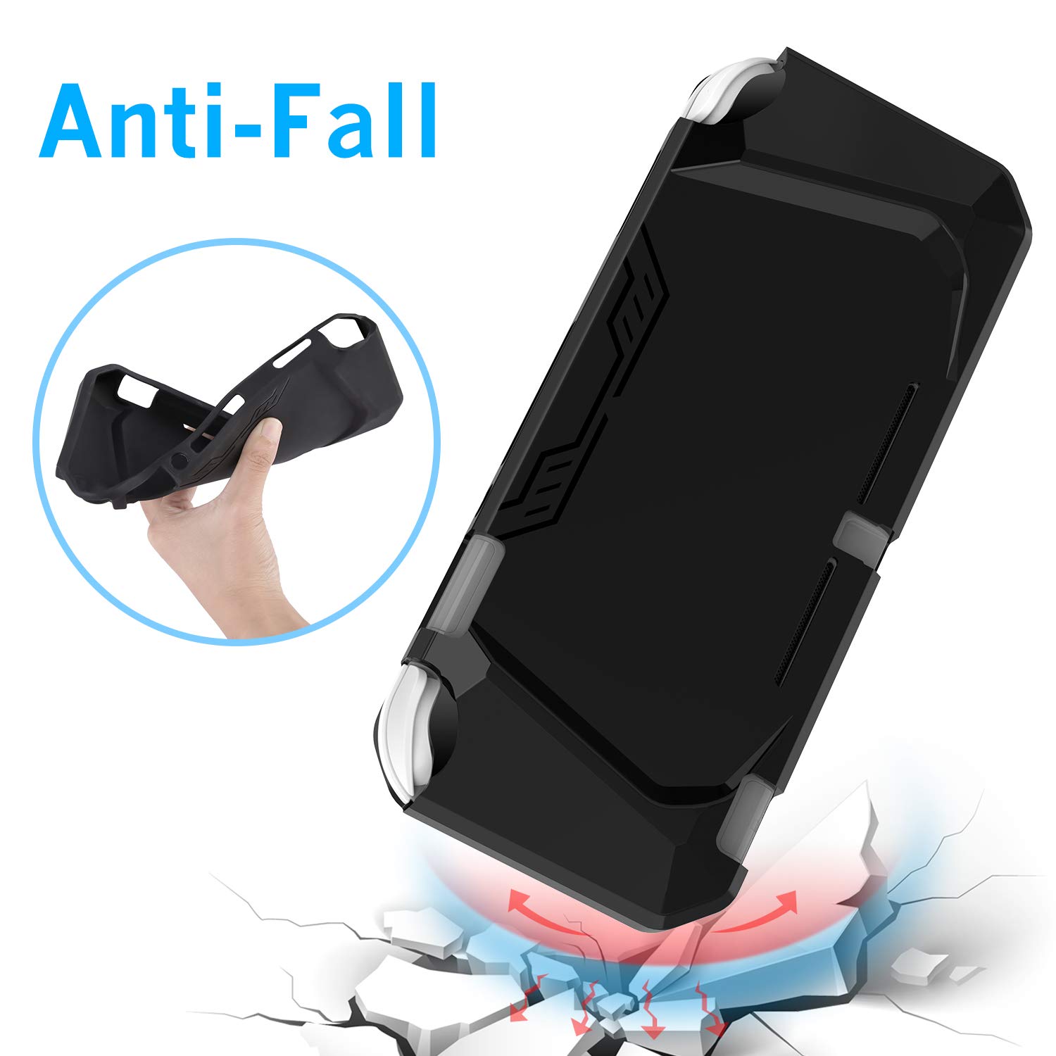 Case for Nintendo Switch Lite, HEYSTOP Soft TPU Protective Case Cover for Nintendo Switch Lite with Switch Lite Tempered Glass Screen Protector and Thumb Stick Caps (Black)