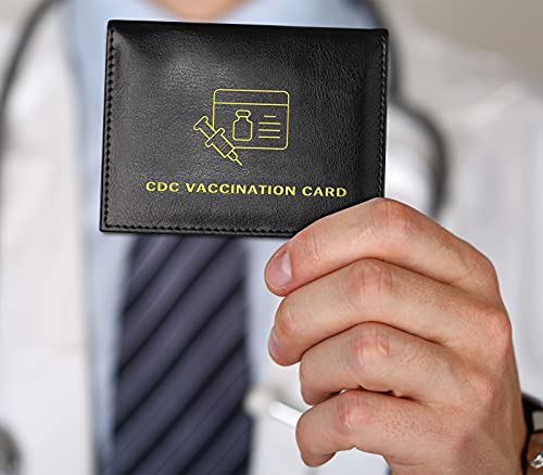 CDC Vaccine Card Holder, 4x3 Vaccine Card Protector, CDC Vaccination Card Holder with 2 Card Slot, PU Leather Vaccination Card Protector to Protect your Vaccine Certificate, Black