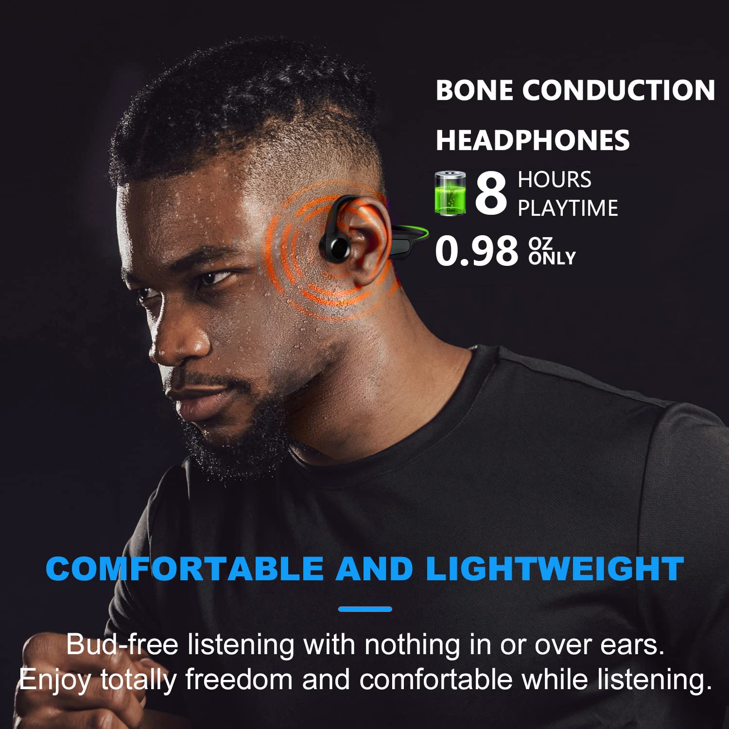 KOLORFARM Wireless Bone Conduction Headphones with Mic, Open Ear Headphones Bluetooth 5.3 Sports Headset with Up to 8 Hours Playtime, IP56 Sweatproof Certified for Running Hiking Driving Workouts