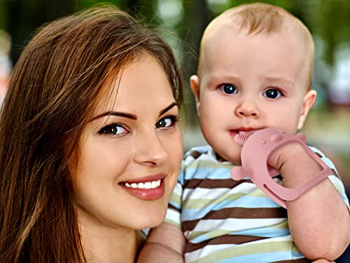 Socub Silicone Baby Teether Toy for Infants 3+ Months, BPA Free Anti-Drop Silicone Mitten Teething Toy for Soothing Sore Gums, Baby Chew Toys for Sucking Needs, Olive