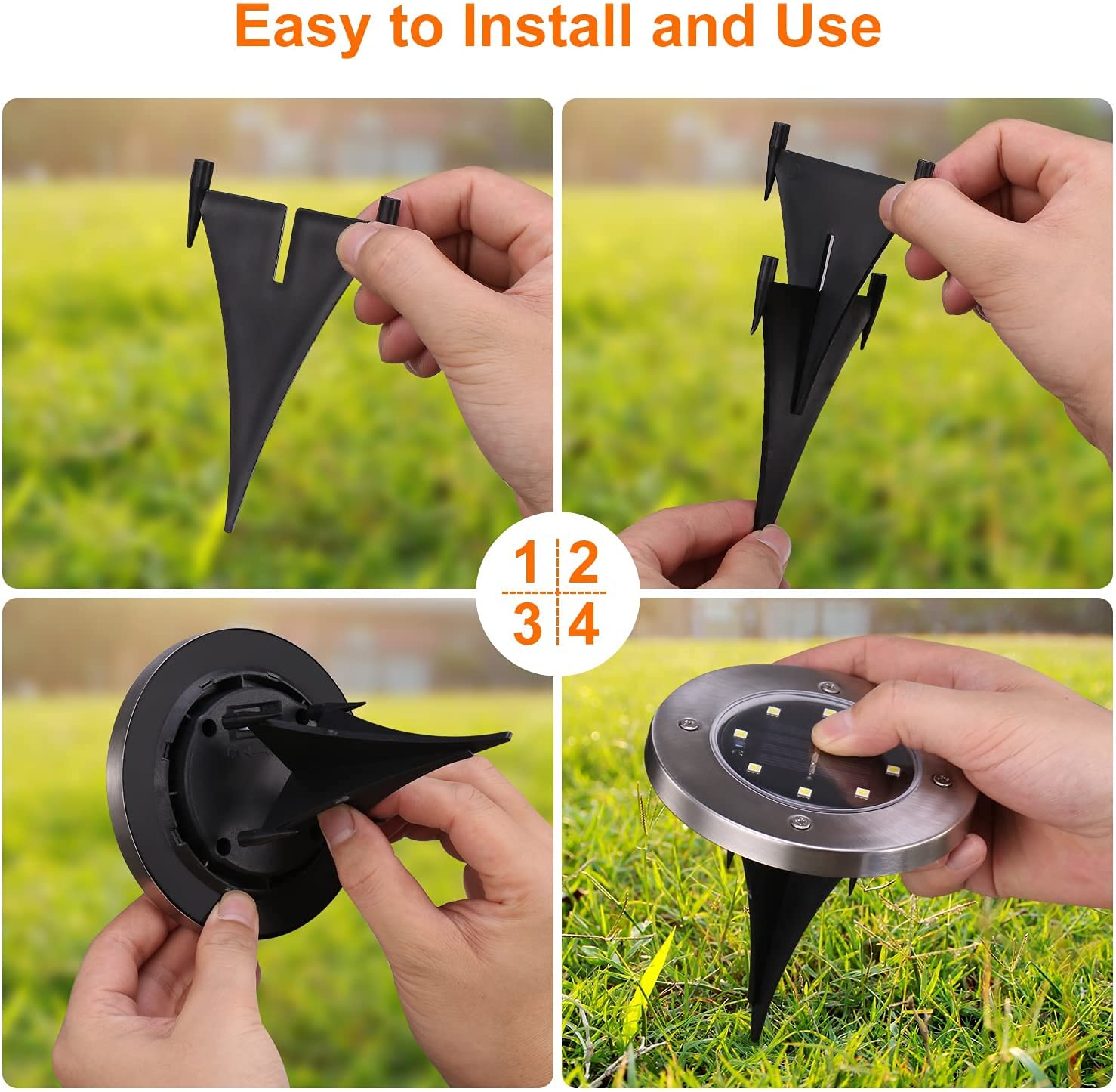 Solar Ground Lights, Timepoch 4 Pack Solar Lights Outdoor 8 LED Solar Garden Lamp Waterproof In-Ground Outdoor Landscape Lighting for Patio Pathway Lawn Yard Deck Walkway (Warm White)