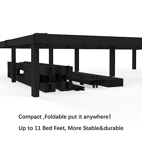 Flolinda Foldable Full Size Bed Frame Metal Platform Bed Sturdy Full Bed Frame 10 Minutes Quick Assembly Steel Slats 11 Legs Support No Box Spring Needed Noise-Free 14inch Black