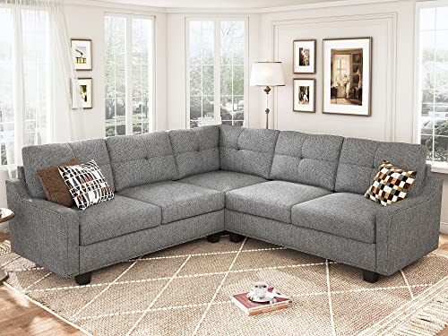 HONBAY Convertible Sectional Sofa, L Shaped Couch, Reversible 4 Seat Corner Sofa for Small Apartment,Light Grey, 82.7/''D x 82.7/''W x 36.2/''H