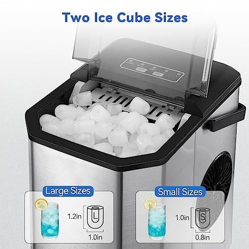 GAOMON Countertop Ice Maker, 26 lbs in 24 Hrs, 9 Cubes Ready in 6 Mins with Ice Scoop and Basket, Portable Ice Cube Maker Self-Cleaning, 2 Sizes of Bullet Ice for Home Kitchen Office Bar Party