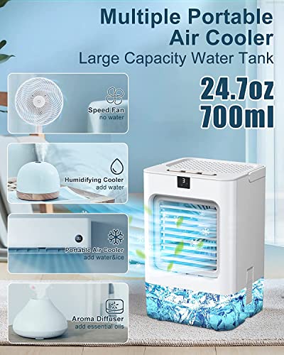 Portable Air Conditioners Fan, 700ml Evaporative Air Cooler, 7 Colors Light 3 Speeds Small Personal Air Conditioner, Quiet Mini Air Conditioner with Humidifier for Room Office Desk Camping