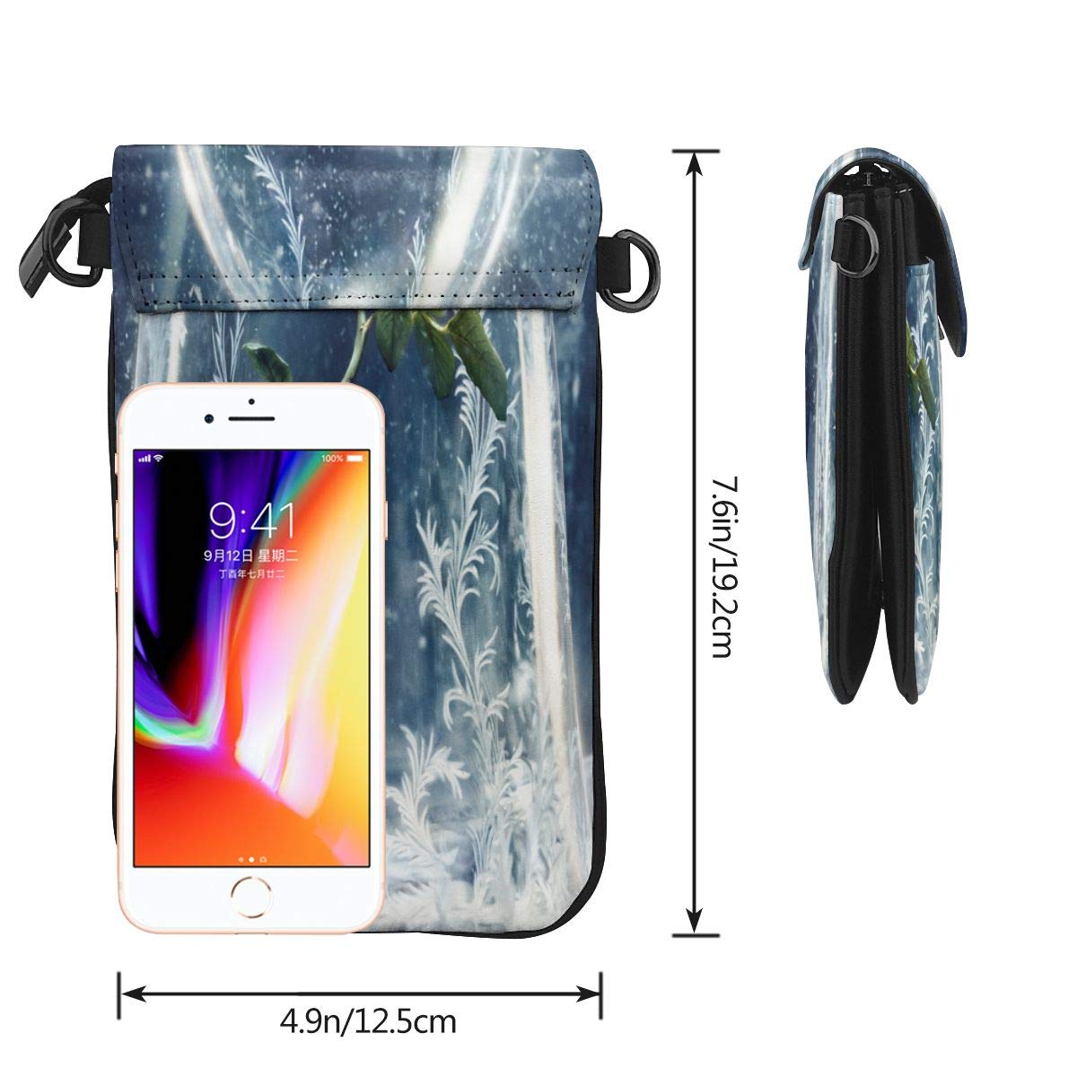 Perfect Gift - Stylish Beauty The Beast Rose Cell Phone Purse Wallet Big Pocket Small Crossbody Bags Adjustable Shoulder Strap Cellphone Pouch With Card Slots