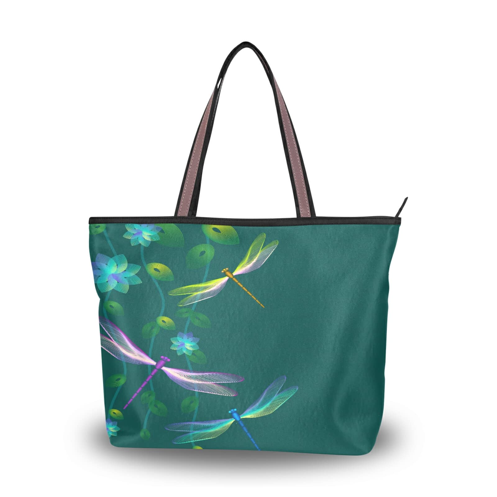 Cat 1995 Womens Tote Bag Dragonfly Handbags with Zipper Pockets Lady Daily Use Bags