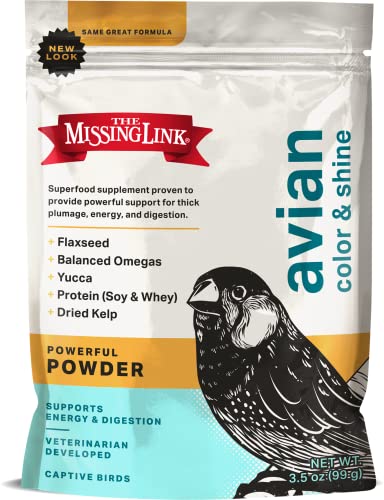The Missing Link Avian Color & Shine Superfood Supplement Powder for Captive Birds - Flaxseed, Yucca, Kelp, Phytonutrients & Protein - Supports Energy, Plumage, Digestive & Immune Health - 3.5oz