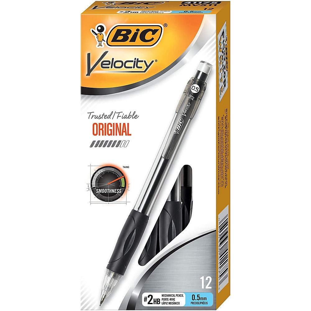 BIC Velocity Original Mechanical Pencil, Fine Point (0.5mm), 12-Count, Black Barrel