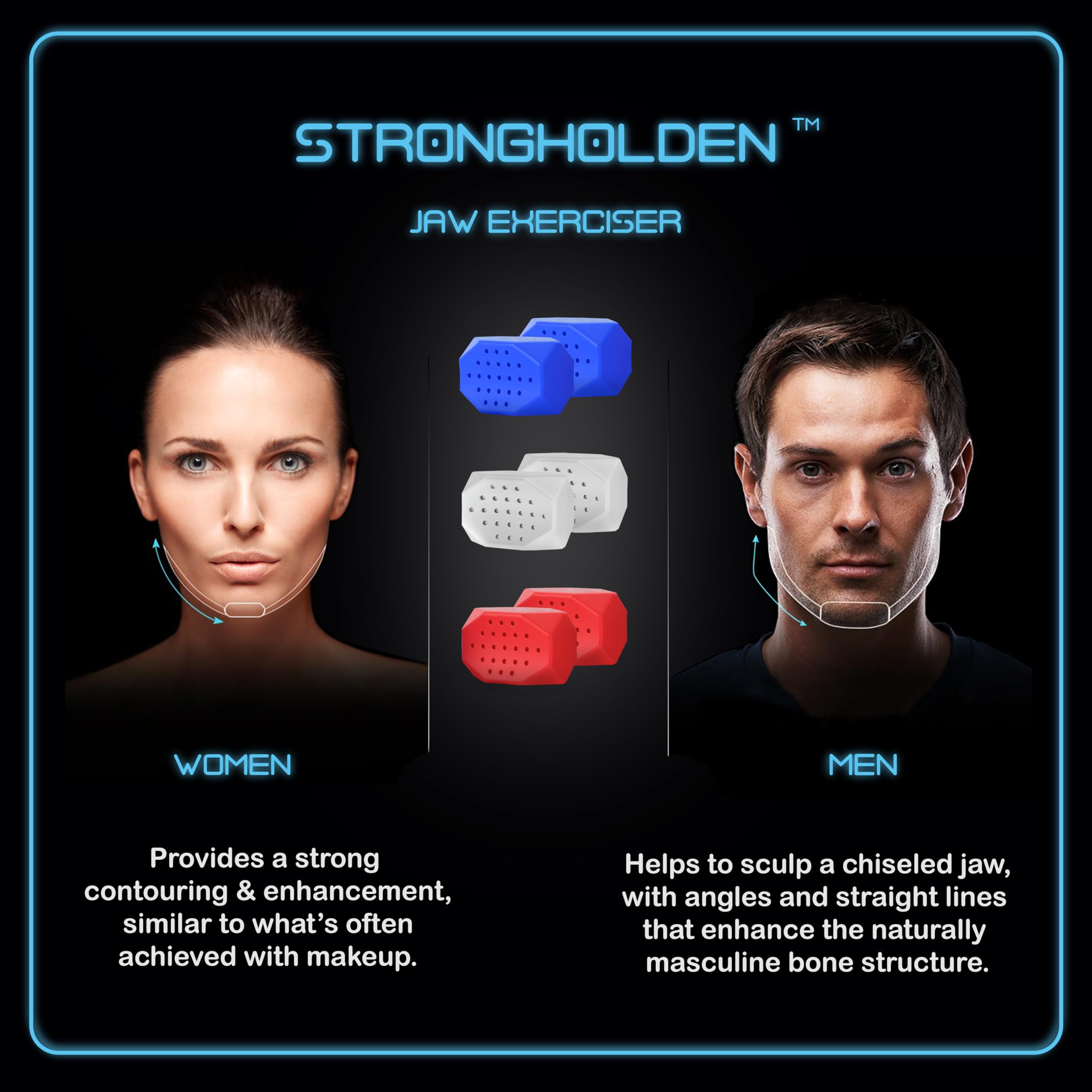 Jaw Exerciser for Men & Women - 3 Levels (6pcs) Silicone Jawline Exerciser Tablets for Beginner, Intermediate & Advance Users - Jaw Toner for Men & Women, Jawstyle and Jaw Trainer (3 Levels - Basic)