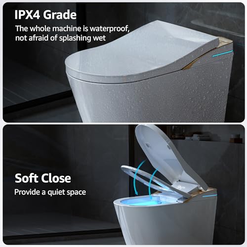 One Piece Elongated Smart Toilet Bidet with Auto Open & Close, Auto Flush, Foot Sensor Flush, LED Temperature Display, Heated Seat and Integrated Multi Function Remote Control