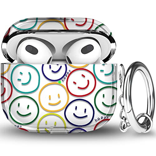 R-fun AirPods 3rd Generation Case Cover,Cute Flroal Clear TPU Protective Case for Women Girls with Keychain Compatible with Apple AirPods 3 Charging Case,Smile