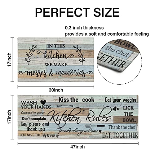Znutrce Farmhouse Kitchen Mats for Floor Set of 2, Mats for Kitchen Floor, Comfort Standing Kitchen Rugs and Mat, Non-Slip Washable Rug, 17'' X 47'' + 17'' X 30''