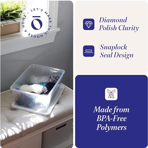 HOMZ 12-Quart Snaplock Clear Plastic Storage Tote Container Bin with Secure Lid and Handles for Home and Office Organization (8 Pack)