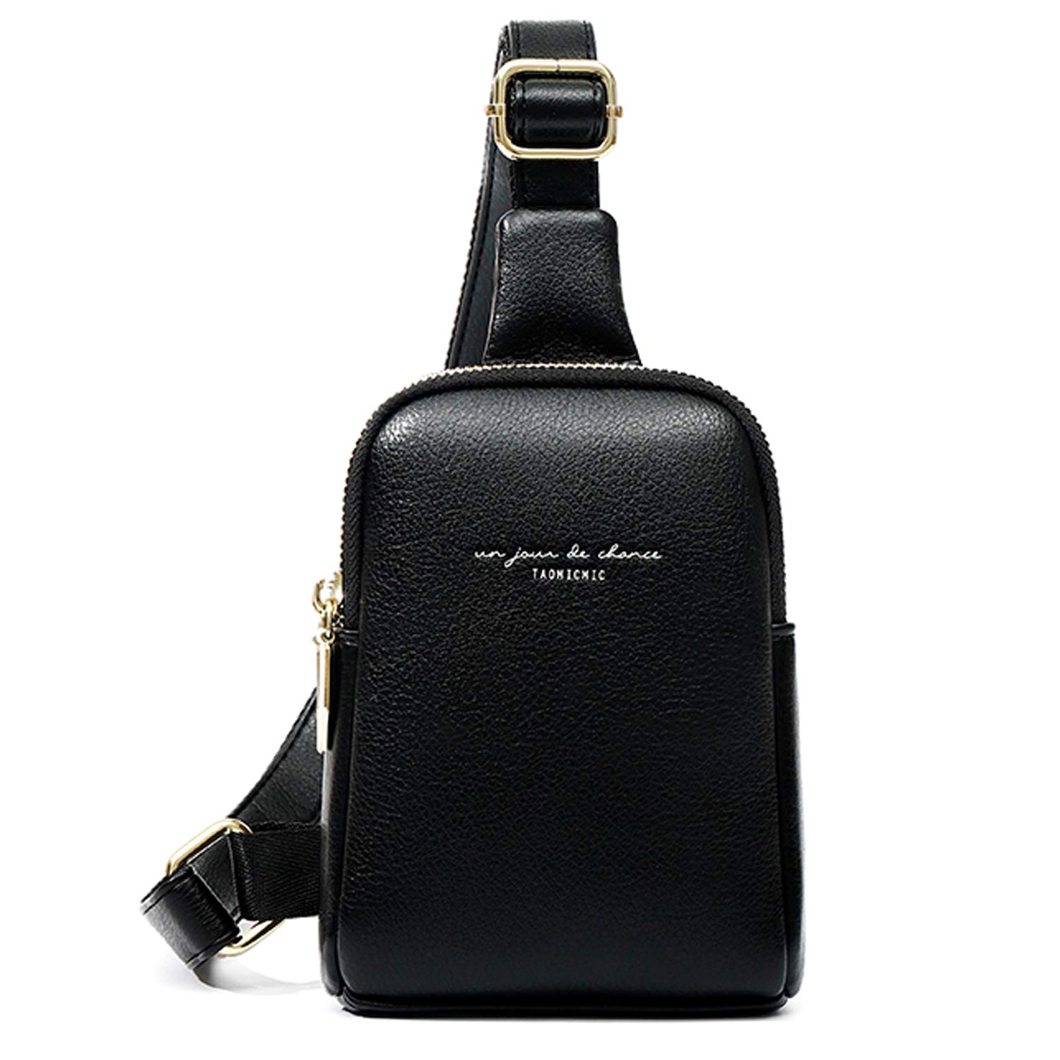 KOOIJNKO Women Vegan Leather Sling Bag, Outdoor One Shoulder Crossbody Chest Bag, Black
