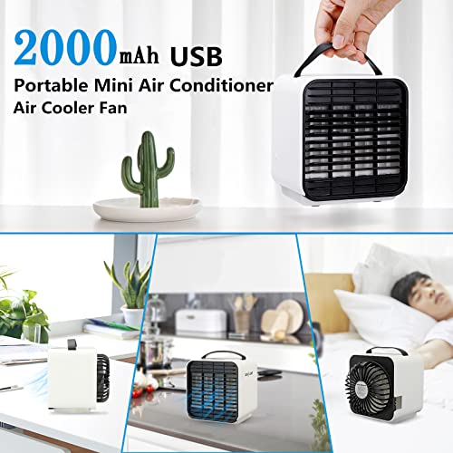 Portable Air Conditioner Fan, Mini Fan Air Cooler with 3 Wind Speeds, Desktop Evaporative Air Humidifier, Cooling Fan with Anion for Bedroom, Office, Dorm, Car, Camping Tent