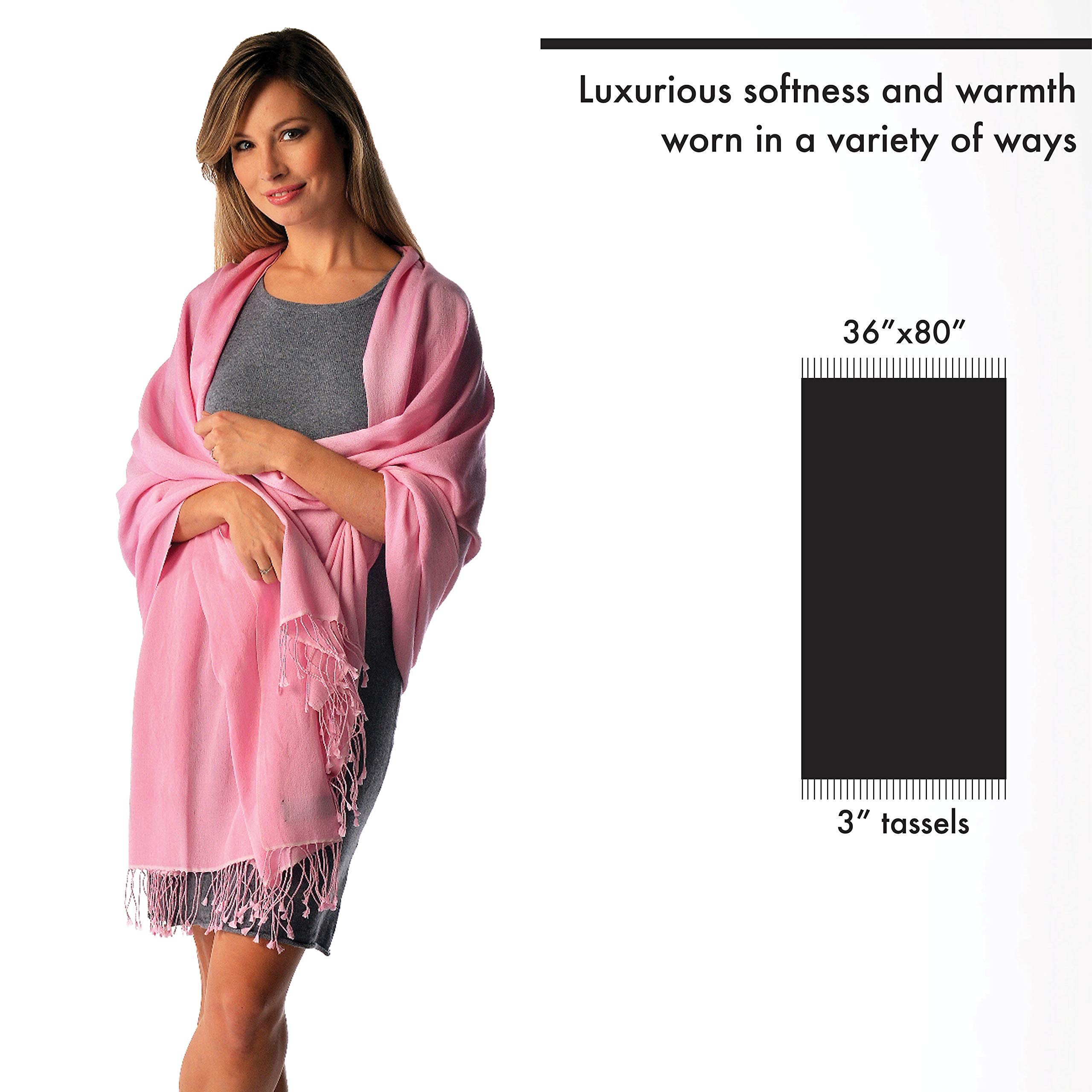 Cashmere Boutique 70% Cashmere and 30% Silk Pashmina Shawls for Women - Luxury Lightweight, Soft and Warm - 36" x 80"