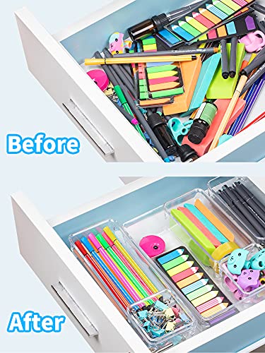 JARLINK 16 Pack Desk Drawer Organizer Trays with 5 Different Sizes, Versatile Bathroom and Vanity Drawer Organizer Trays, Multipurpose Plastic Storage Bins for Makeup, Kitchen, and Office Supplies