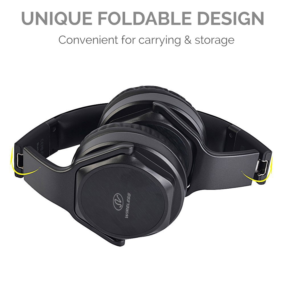 CableWholesale Bluetooth Wireless Headphone flip Speaker, 2 in 1, with AUX Input and Micro SD Card Port, Includes Built-in Microphone for Phone Calls.