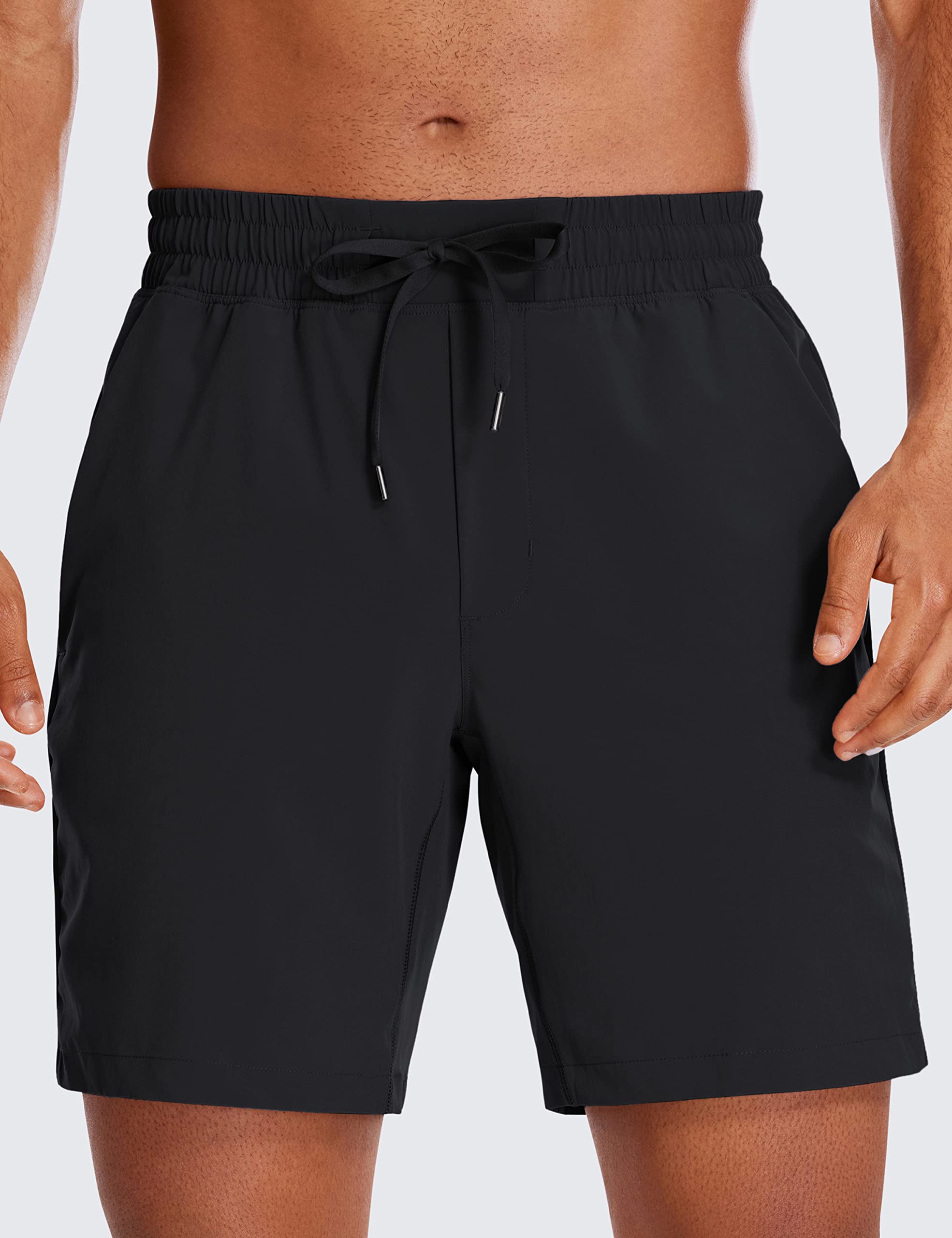 CRZ YOGA Men's 2 in 1 Running Shorts with Liner - 7'' Quick Dry Workout Sports Athletic Shorts with Pockets Black Medium