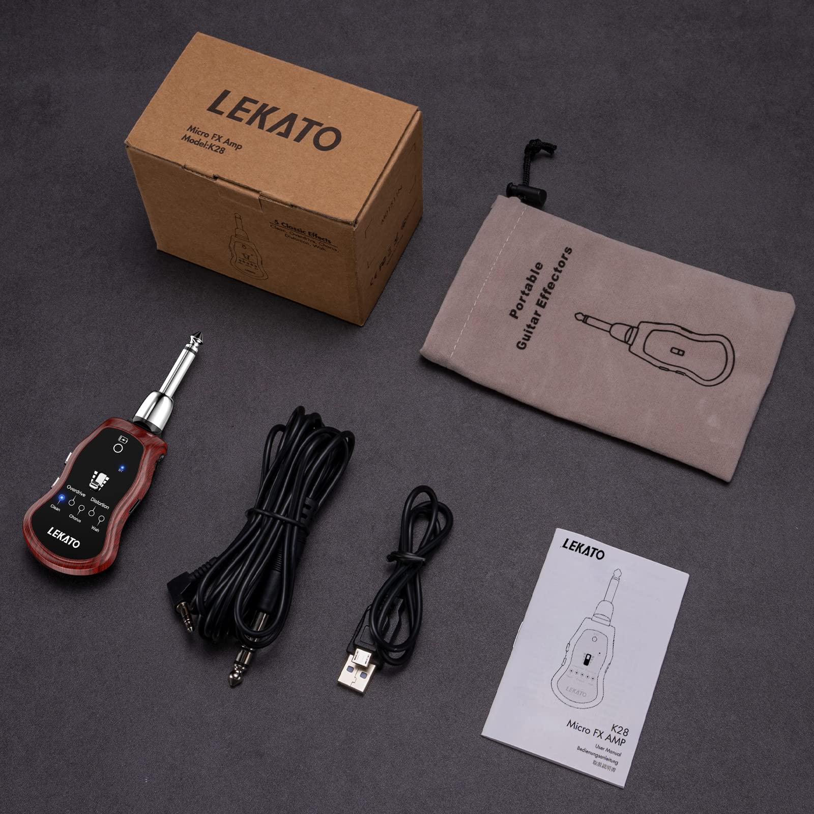 CAMOLA Guitar Headphone Amp Portable Mini Plug Guitar Headphone Amplifier Rechargeable Travel Pocket Electric Guitar Bass Amp with Bluetooth Receiver Clean Chorus Flanger Metal and Wah 5 Effects