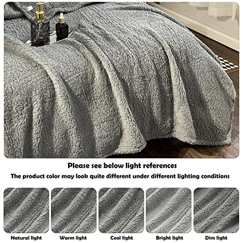 NEWCOSPLAY Sherpa Fleece Throw Blanket Plush Fluffy Cozy Lightweight Blanket for Bed Sofa Couch Travel (Grey, Twin(60"x80"))
