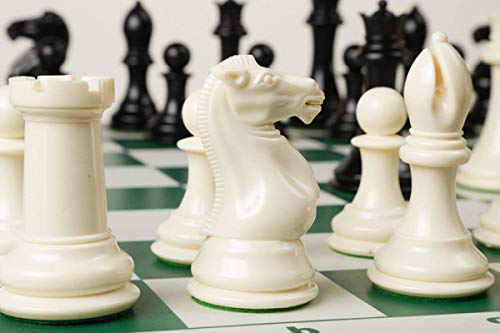 Portable Chess Set , Chess Set Large , Tournament Chess Set , 90% Plastic Filled Chess Pieces and Green Roll-up , Vinyl Chess Board Game (43x43cm)